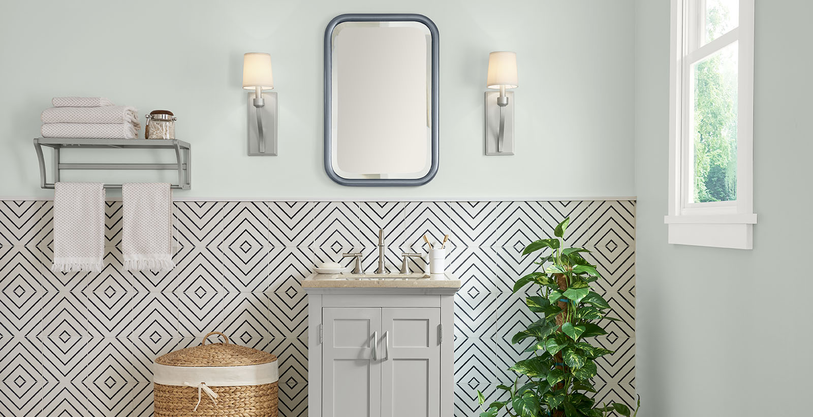 Baño Verde Geométrico | Baño Ecléctico, Alegre y Simpático | Behr